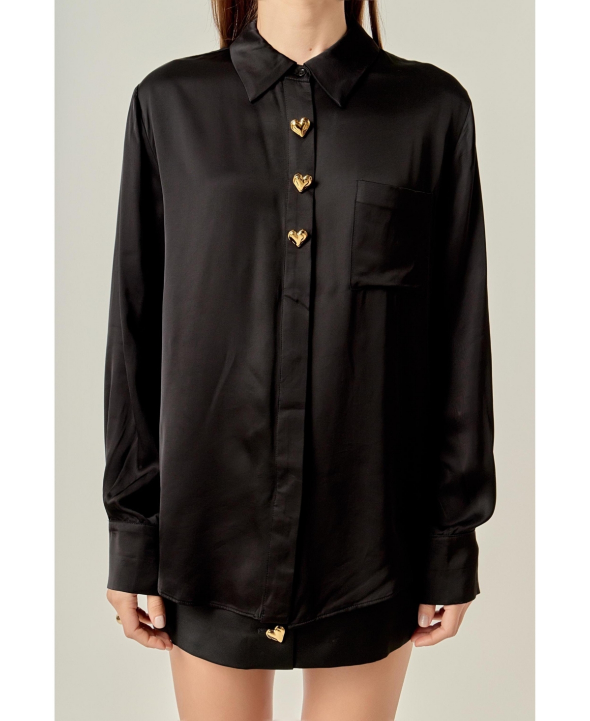 Click here for English Factory Womens Heart Button Up Satin Shirt... prices