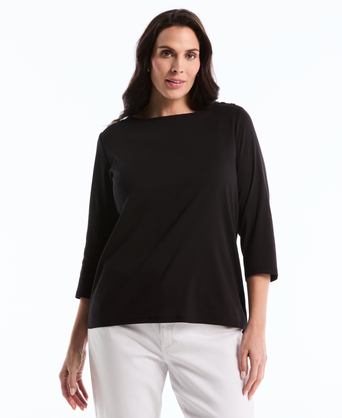 Click here for Rafaella Plus Size Boat Neck Pull-On Top - Black prices