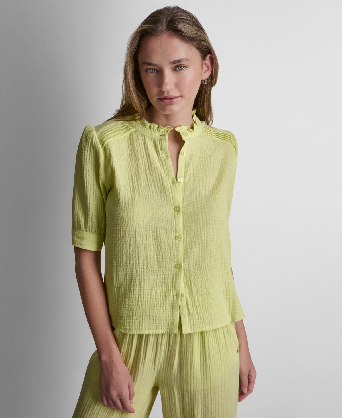 Click here for Dkny Jeans Petite Short Puff-Sleeve Button-Front S... prices