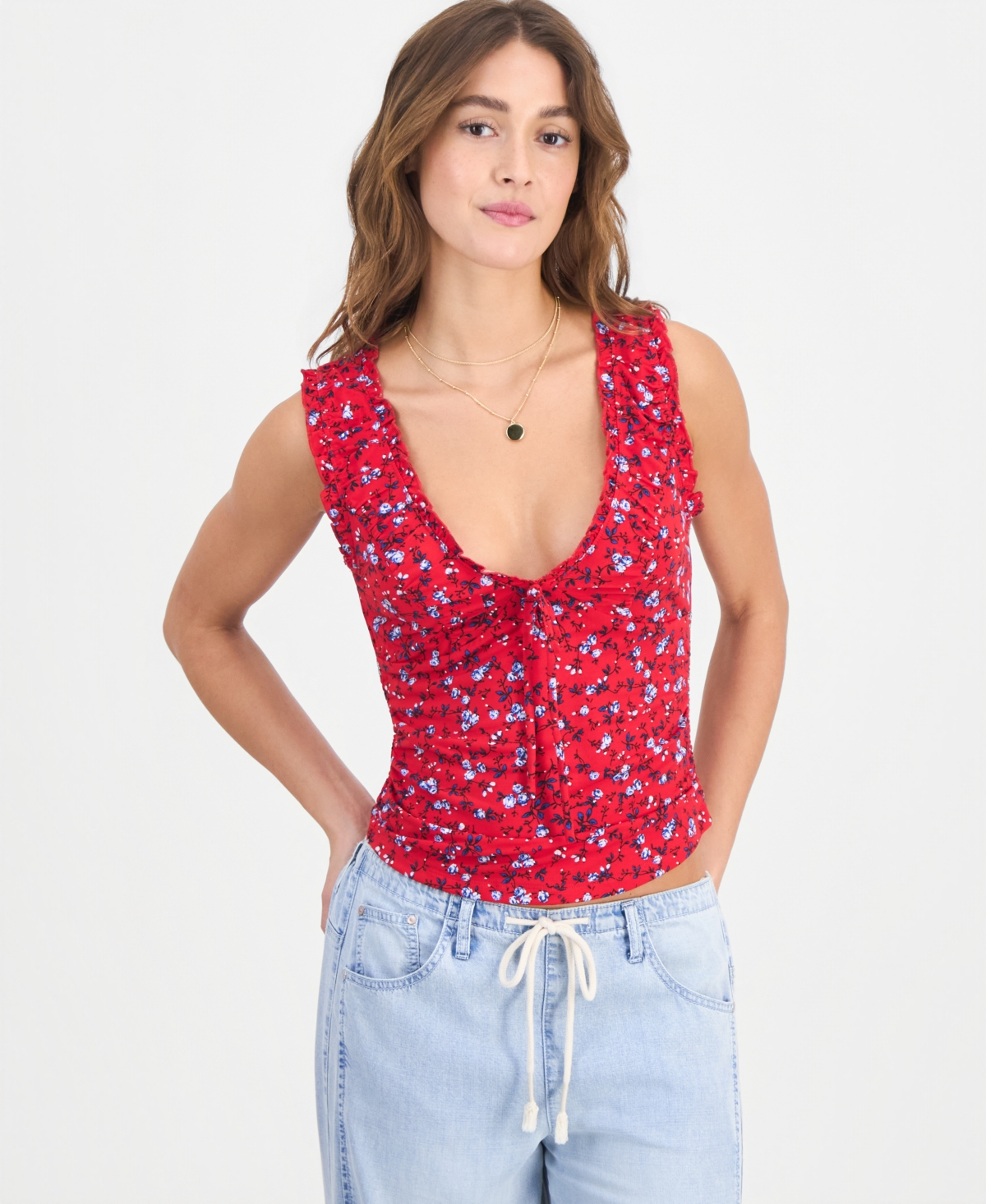 Click here for Madden Girl Juniors Printed Ruched Sleeveless Top... prices