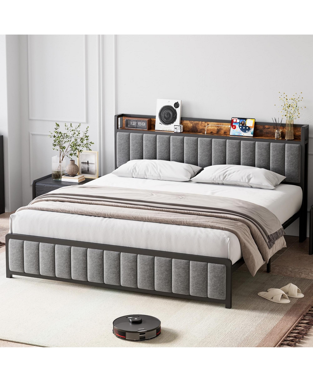 Click here for gaomon Bed Frame with Shelf Headboard and Charging... prices