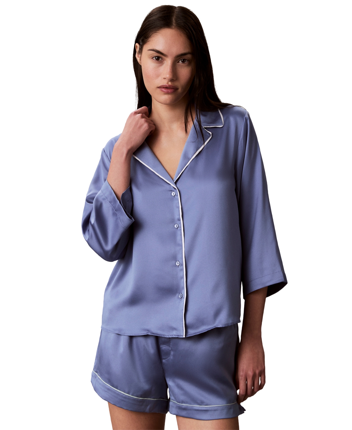 Click here for Calvin Klein Womens Notch Collar Pajama Shirt - Bl... prices