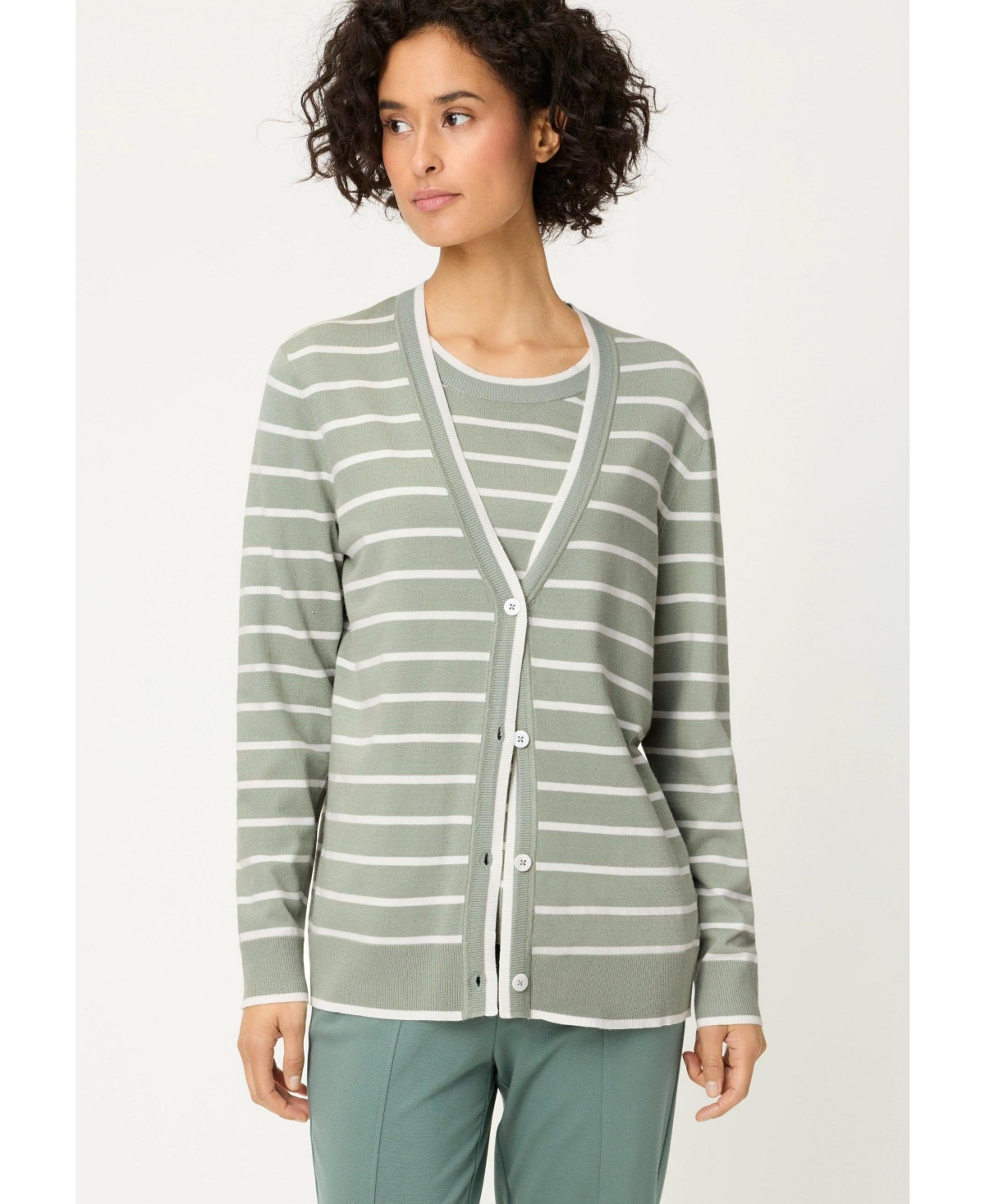 Click here for Olsen Womens Striped Cardigan - Salvia green prices