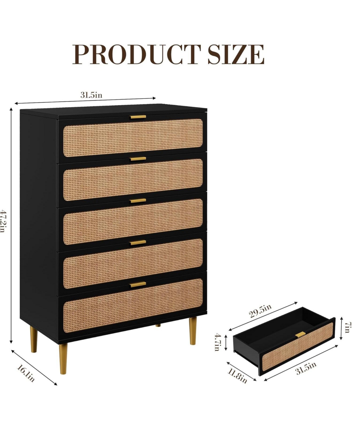 Click here for gaomon Black Modern Rattan 5-Drawer Dresser  Deep... prices