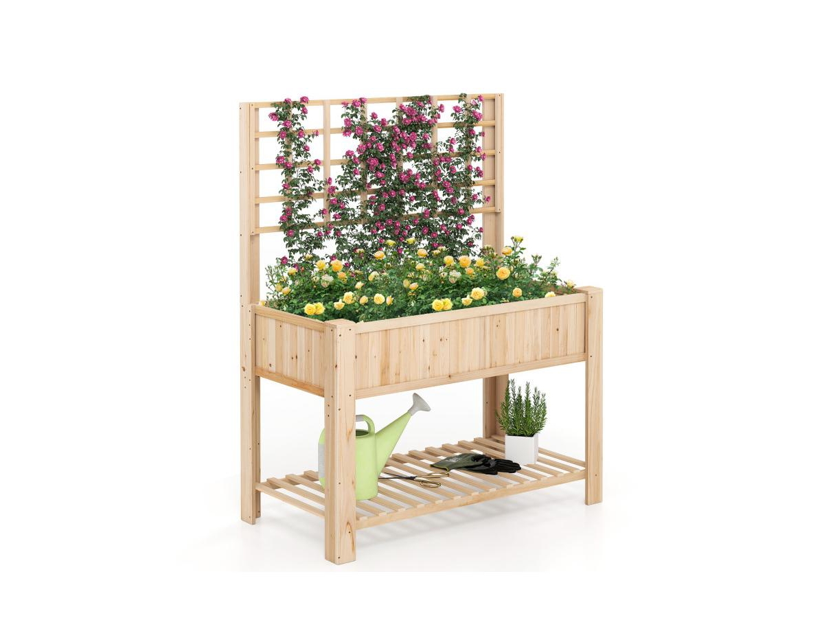 Click here for Slickblue Elevated Wooden Planter Box with Trellis... prices