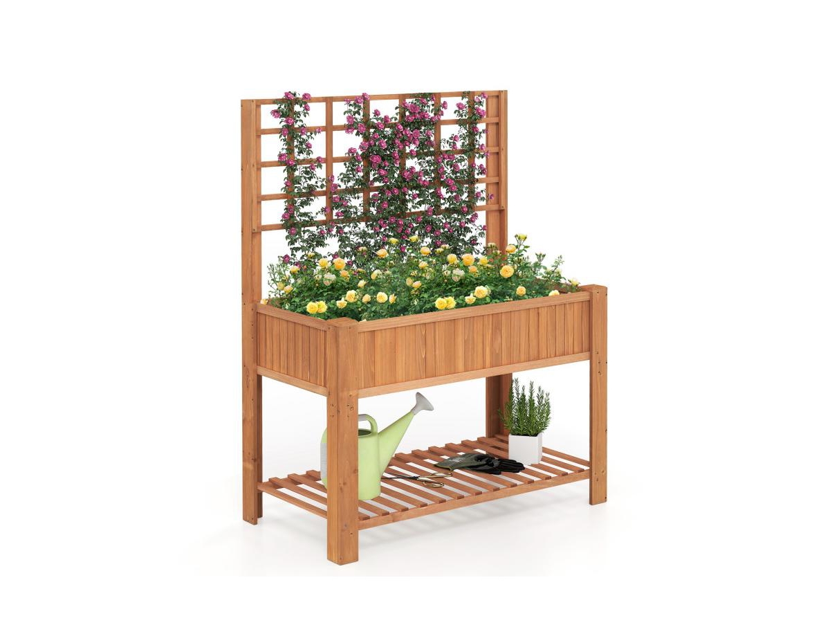 Click here for Slickblue Elevated Wooden Planter Box with Trellis... prices