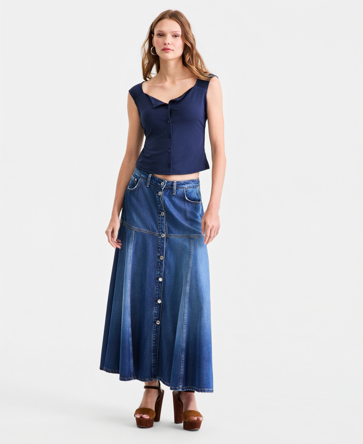 Click here for Guess Womens Nidia Long Skirt - CARTAGENA BAY prices