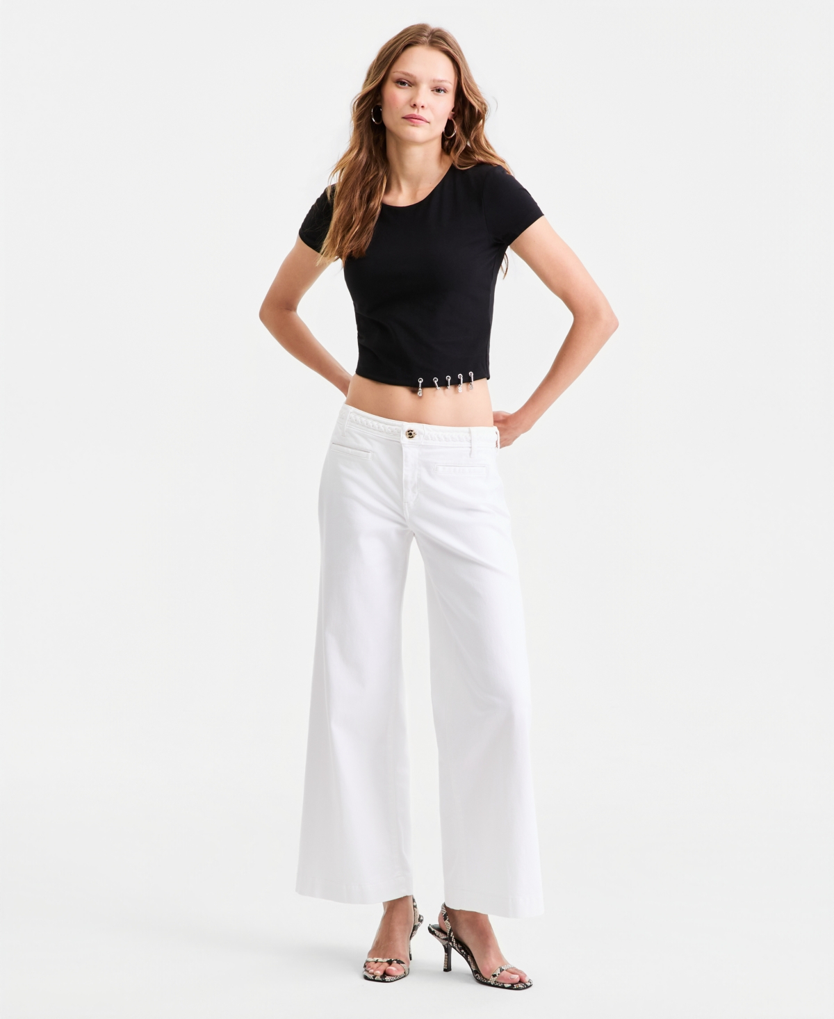 Click here for Guess Womens Zoya Wide-Leg Crop Jeans - Pure White prices
