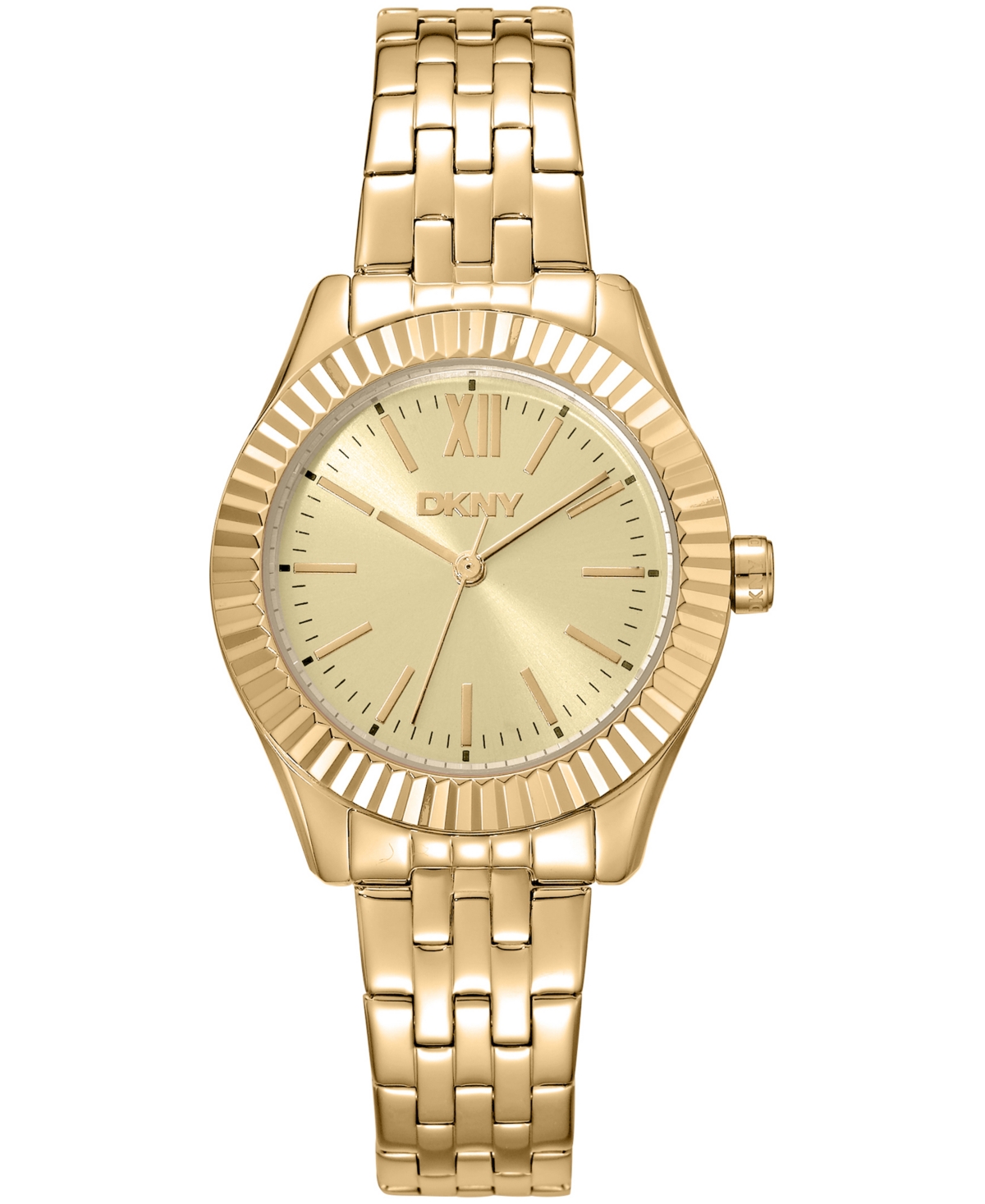 Click here for Dkny Womens Champagne Dial Fluted Bezel Yellow-Gol... prices