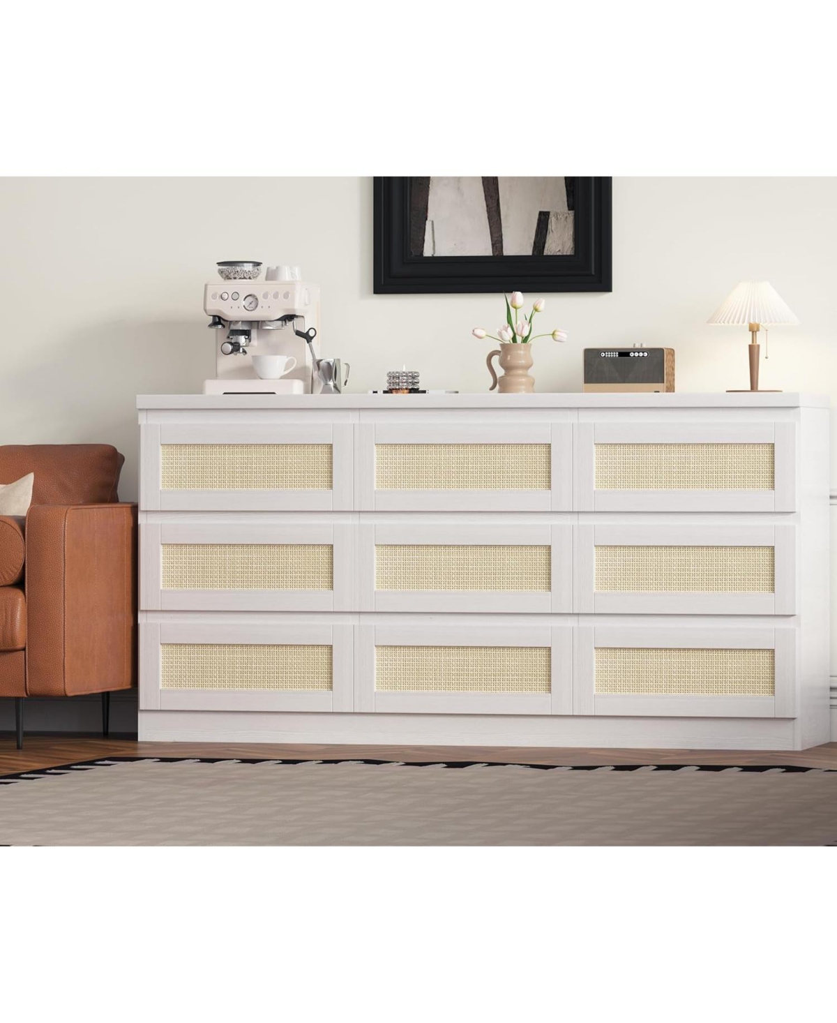 Click here for gaomon 9 Drawer Farmhouse Rattan Dresser with Char... prices