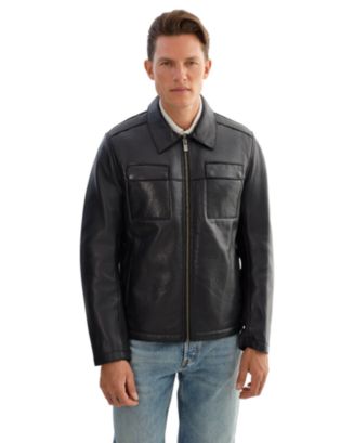 Regency Leathers Men's Capp Leather Shirt Jacket with Bonded Faux ...