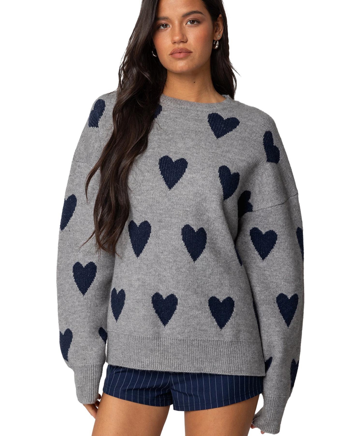 Click here for Edikted Womens Big Heart Oversized Sweater - Gray-... prices