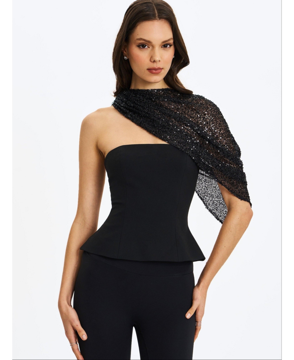 Click here for Miss Circle Womens Quinette Black Peplum Top with... prices