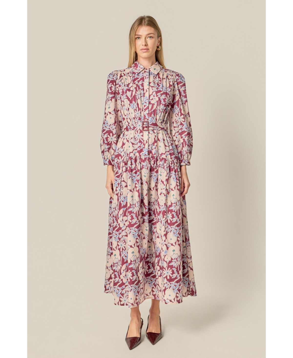 Click here for English Factory Womens Printed Midi Dress - Burgun... prices