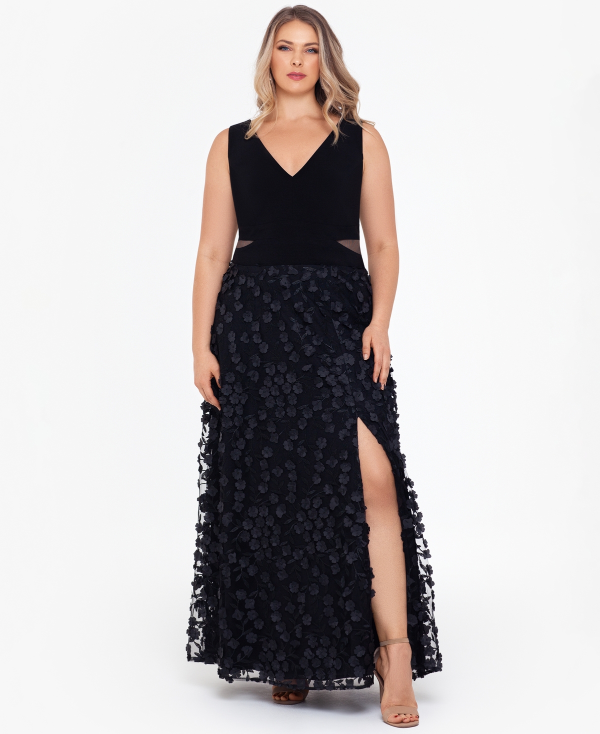 Click here for Xscape Plus-Size V-Neck Sleeveless Ball Gown - Bla... prices