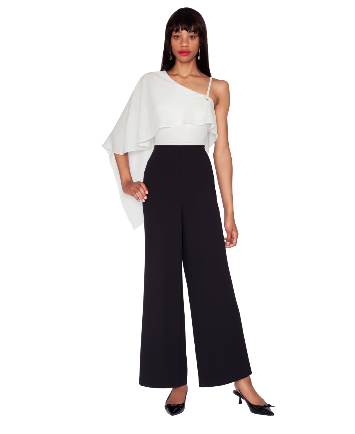 Click here for White Tie by Shani Womens One-Shoulder Cape Jumpsu... prices