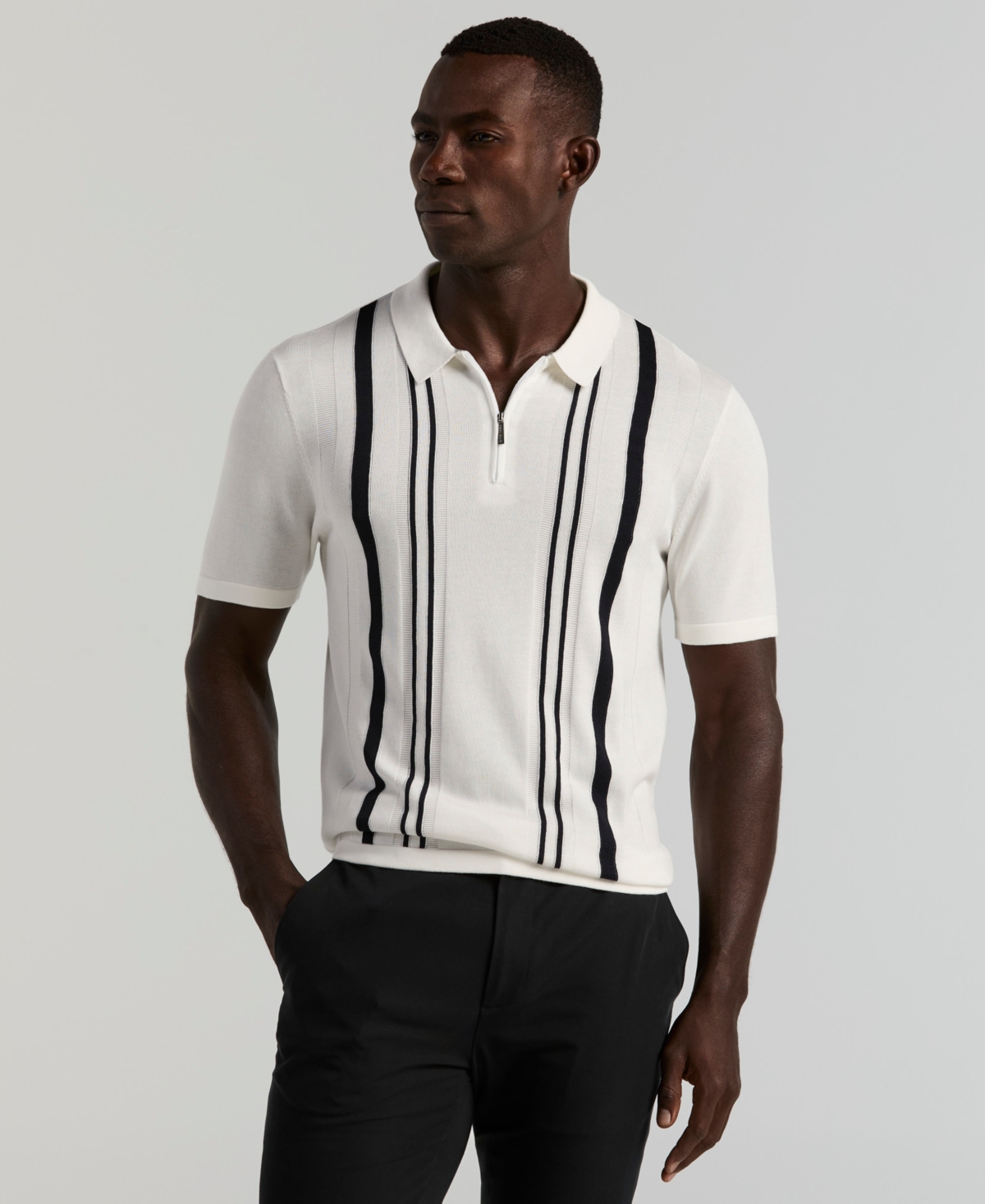 Click here for Perry Ellis Mens Stripe Zip Polo Shirt - White prices