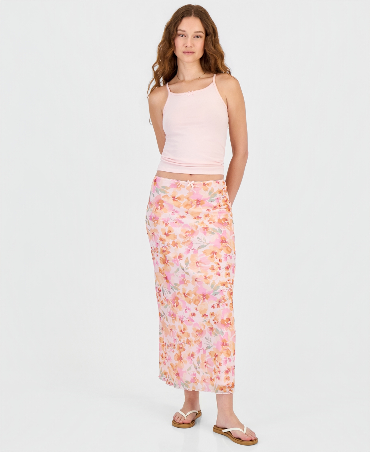 Click here for Hippie Rose Juniors Printed Mesh Maxi Skirt - Pink... prices
