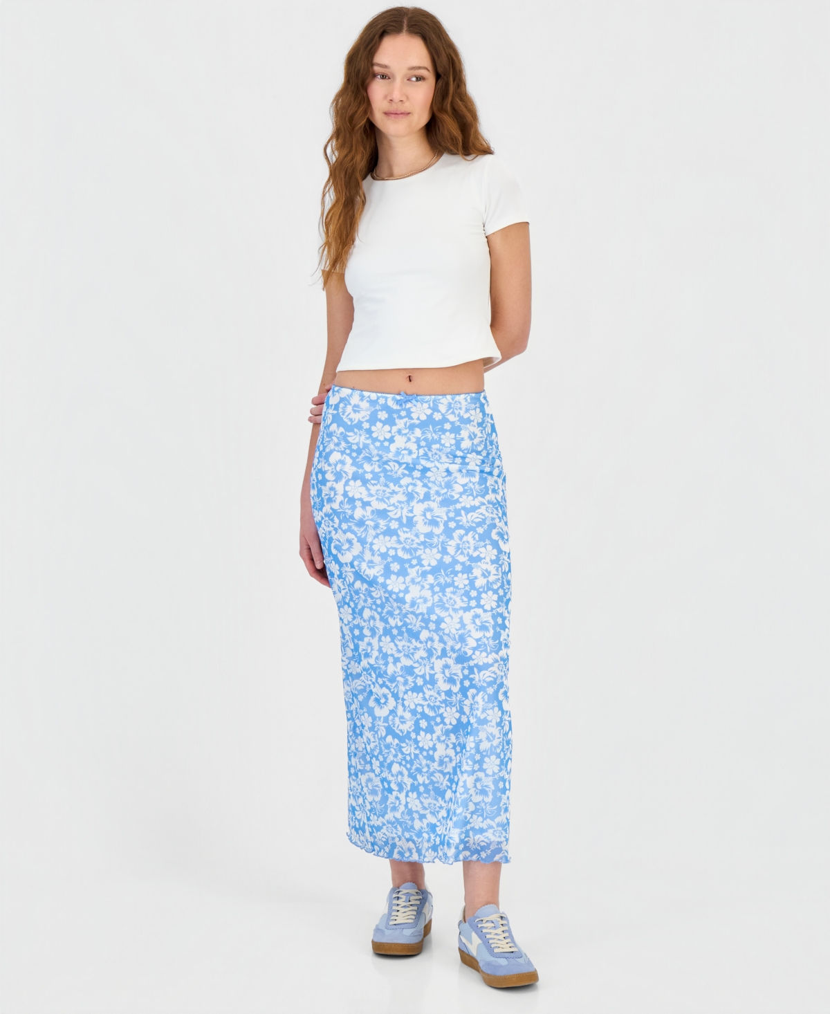 Click here for Hippie Rose Juniors Printed Mesh Maxi Skirt - Blue... prices