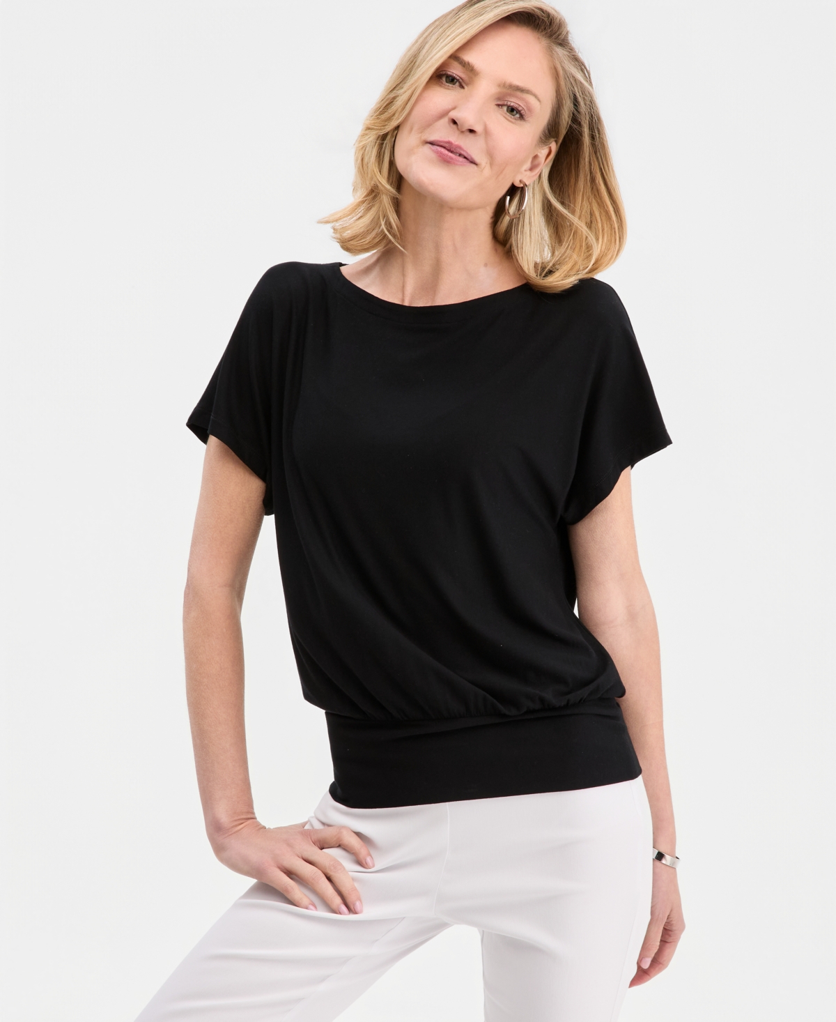Click here for Jm Collection Womens Banded-Hem Short-Sleeve Knit... prices