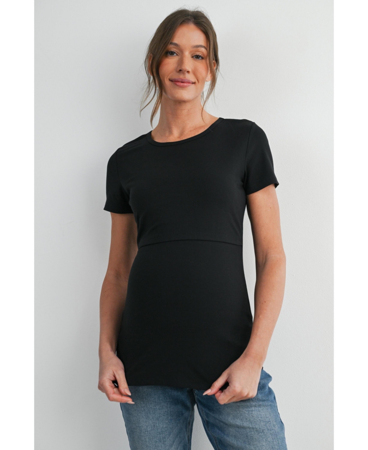 Click here for Hello Miz Maternity Nursing Ribbed Short-Sleeve Cr... prices