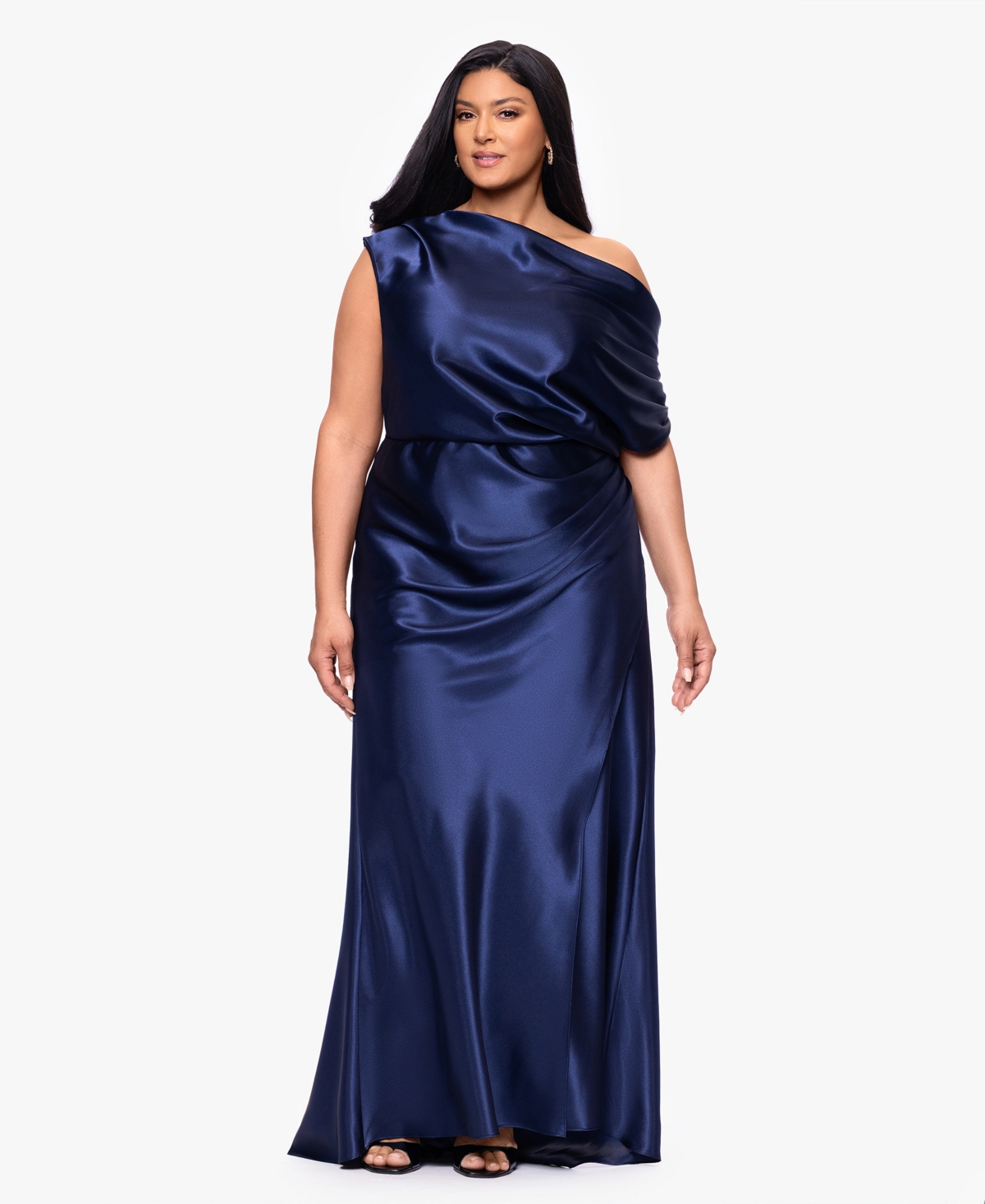 Click here for Betsy & Adam Plus Size Asymmetrical Neck Ball Gown... prices