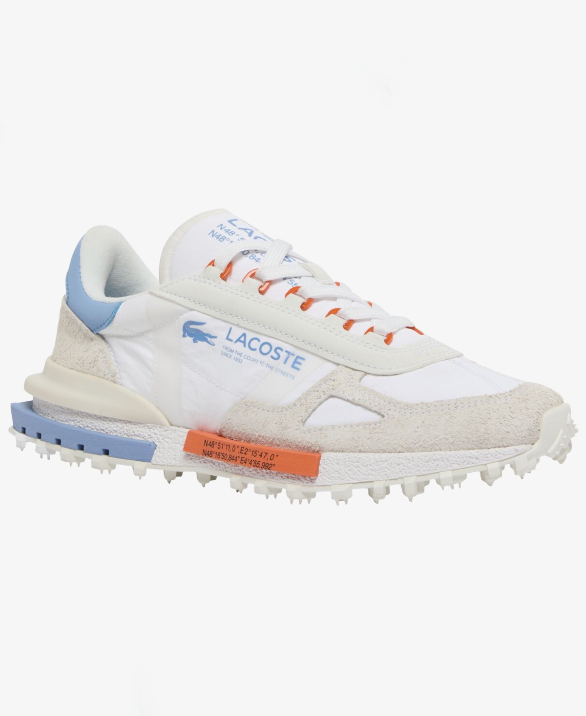 Click here for Lacoste Mens Lace-Up Sneakers - White/Blue prices