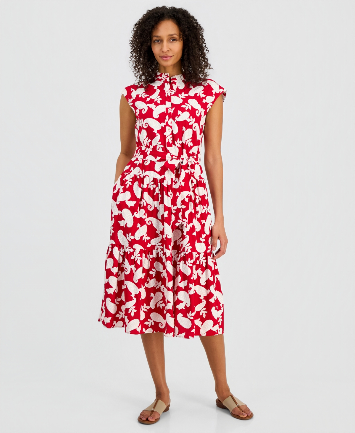 Click here for Nautica Womens Printed Tiered Band-Collar A-Line D... prices