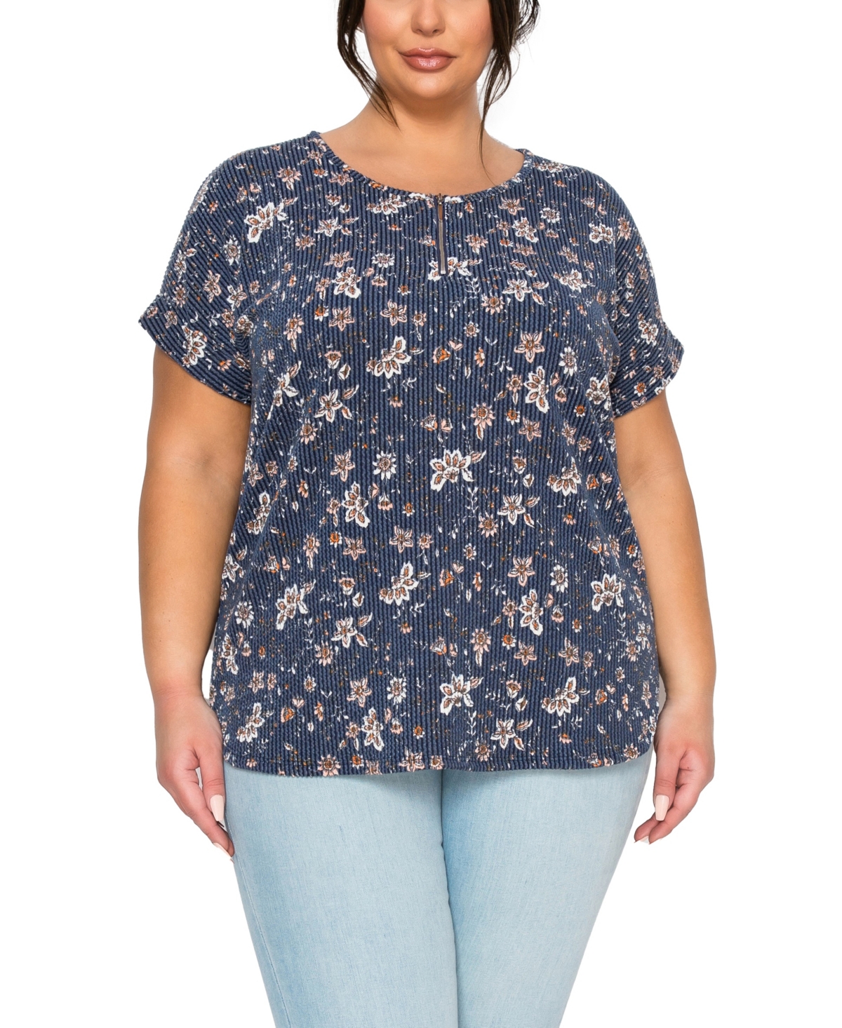 Click here for Coin 1804 Plus Size Boho Floral Rib Zip Front Dolm... prices