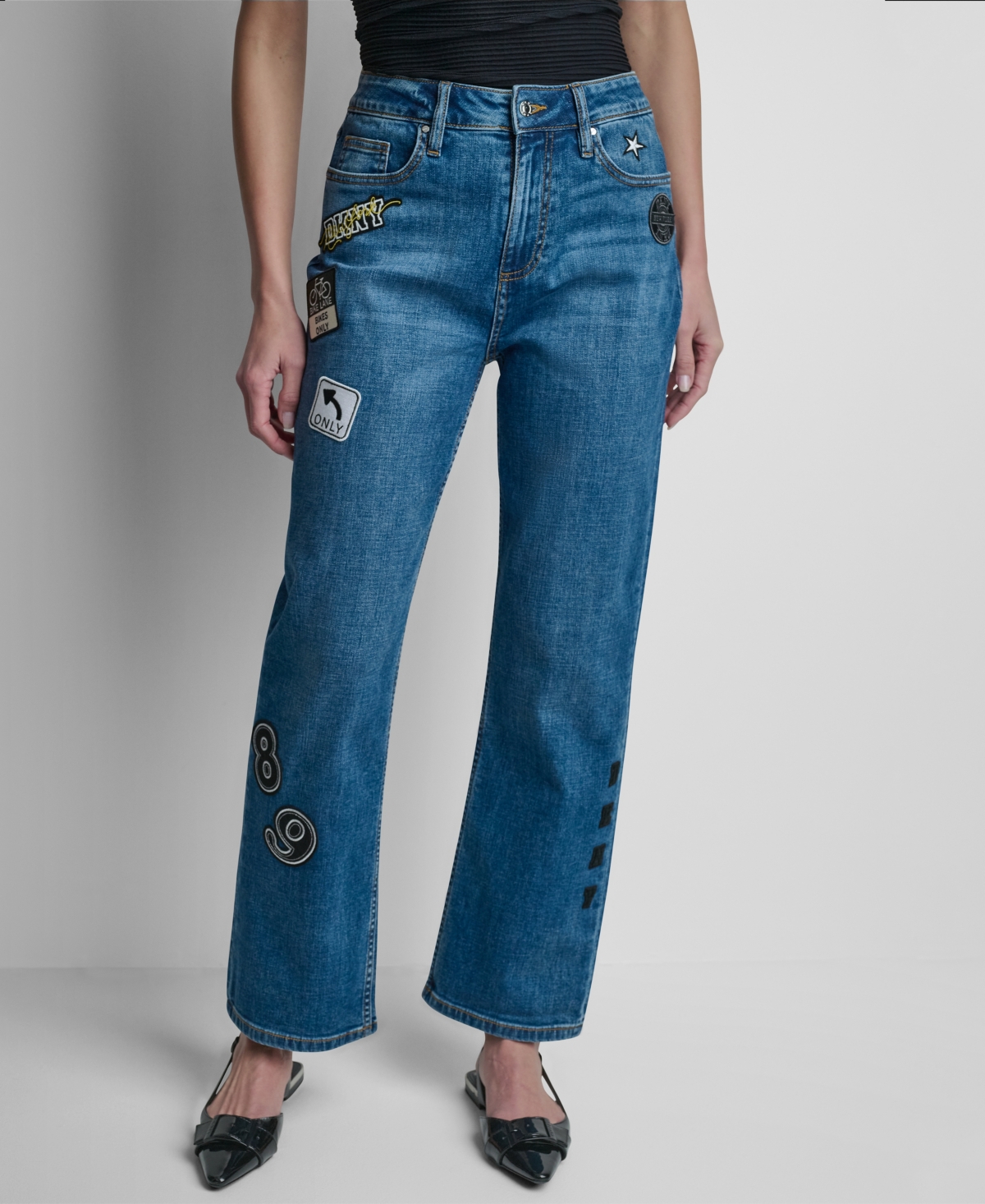 Click here for Dkny Womens 1989 Pins & Patches Straight Fit Pants... prices