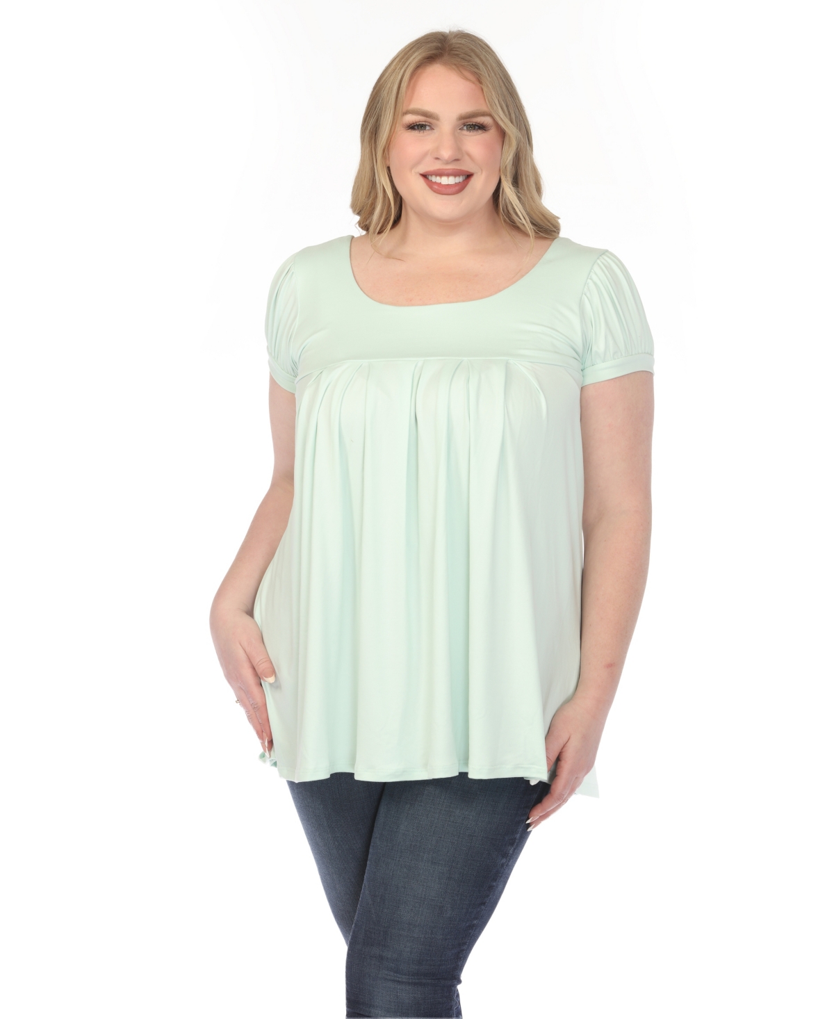 Click here for White Mark Plus Size Cap Sleeve Pleated Top - Aqua prices