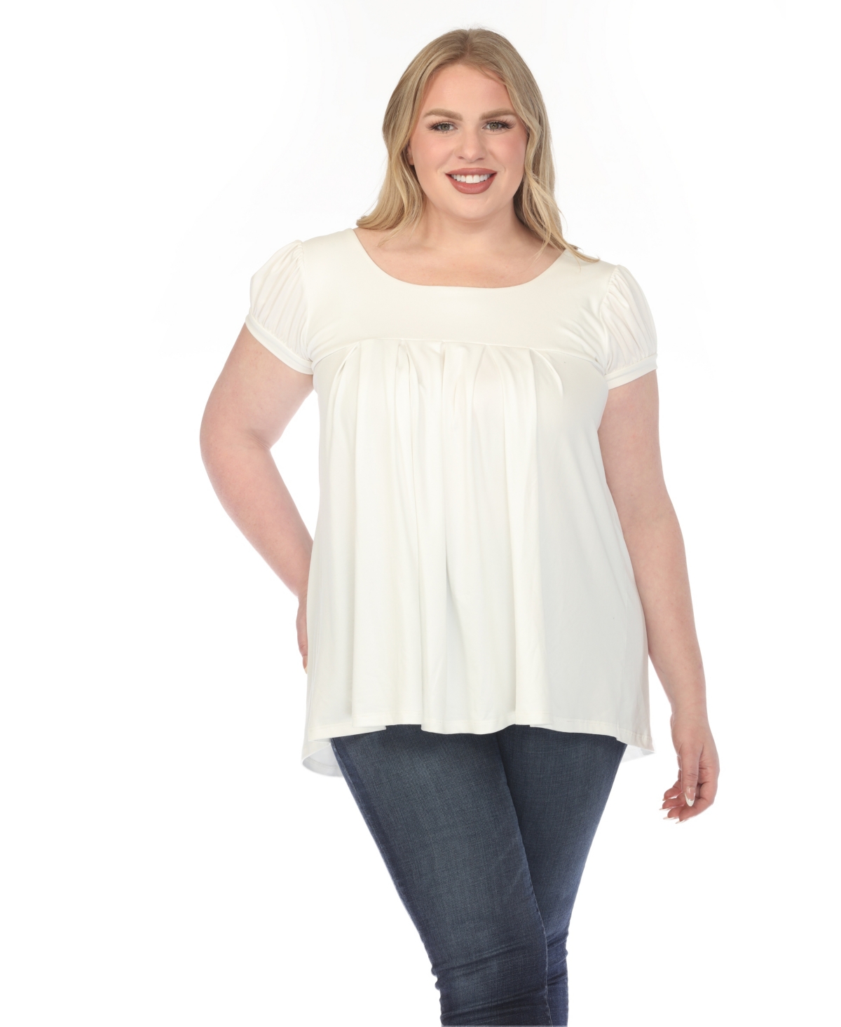Click here for White Mark Plus Size Cap Sleeve Pleated Top - Off-... prices