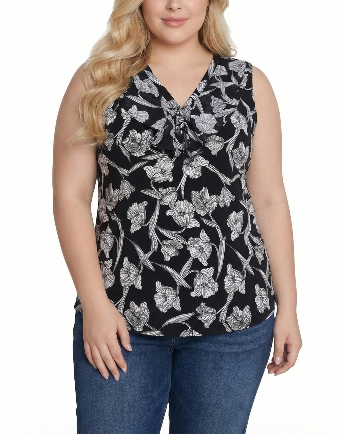 Click here for Ny Collection Plus Size Sleeveless Knit V Neck Top... prices