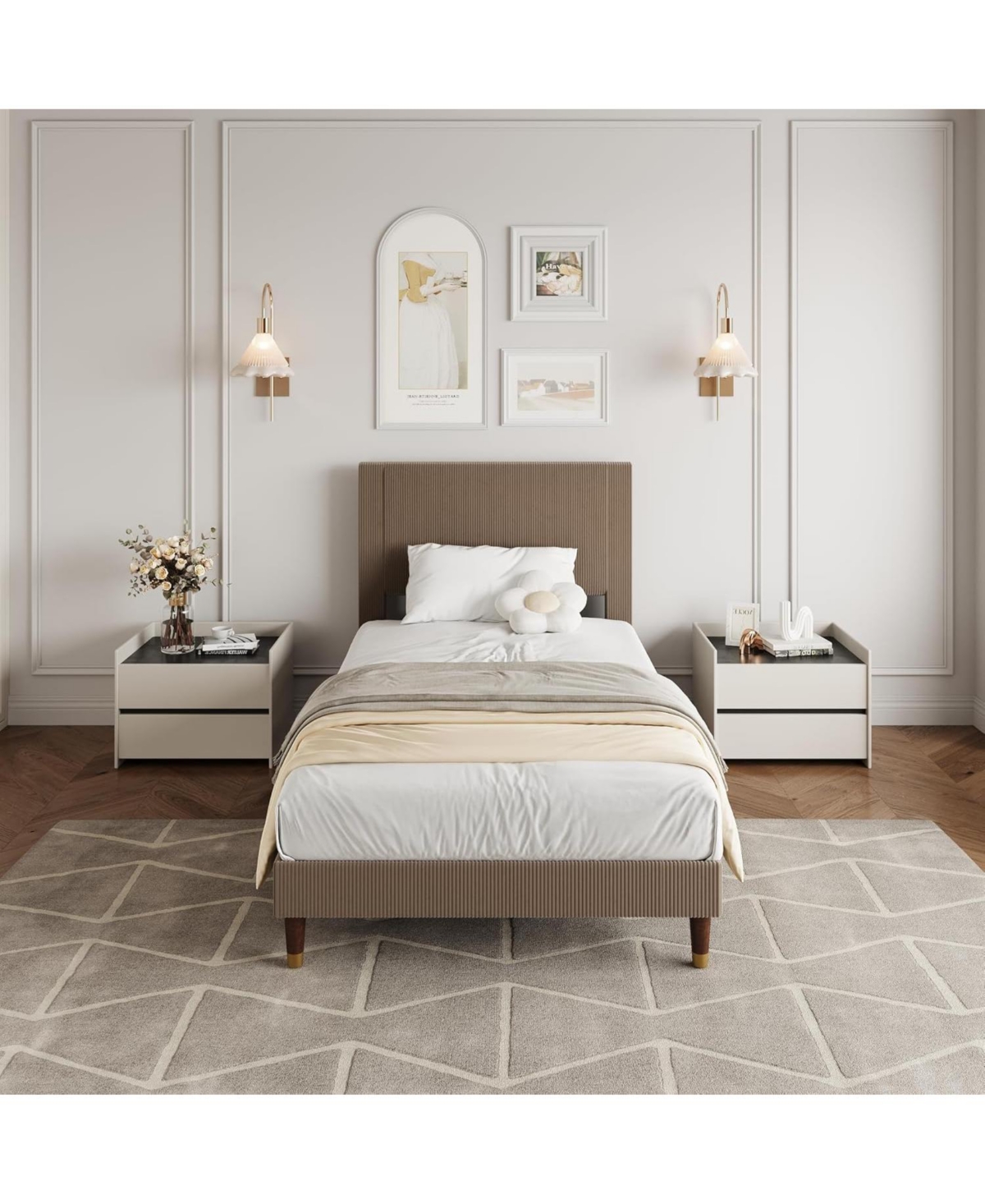 Click here for gaomon Twin Corduroy Upholstered Platform Bed Fram... prices