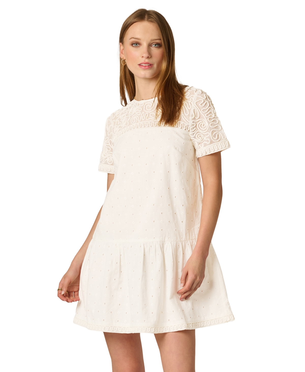 Click here for Adrianna Womens Illusion Embroidered Short-Sleeve... prices
