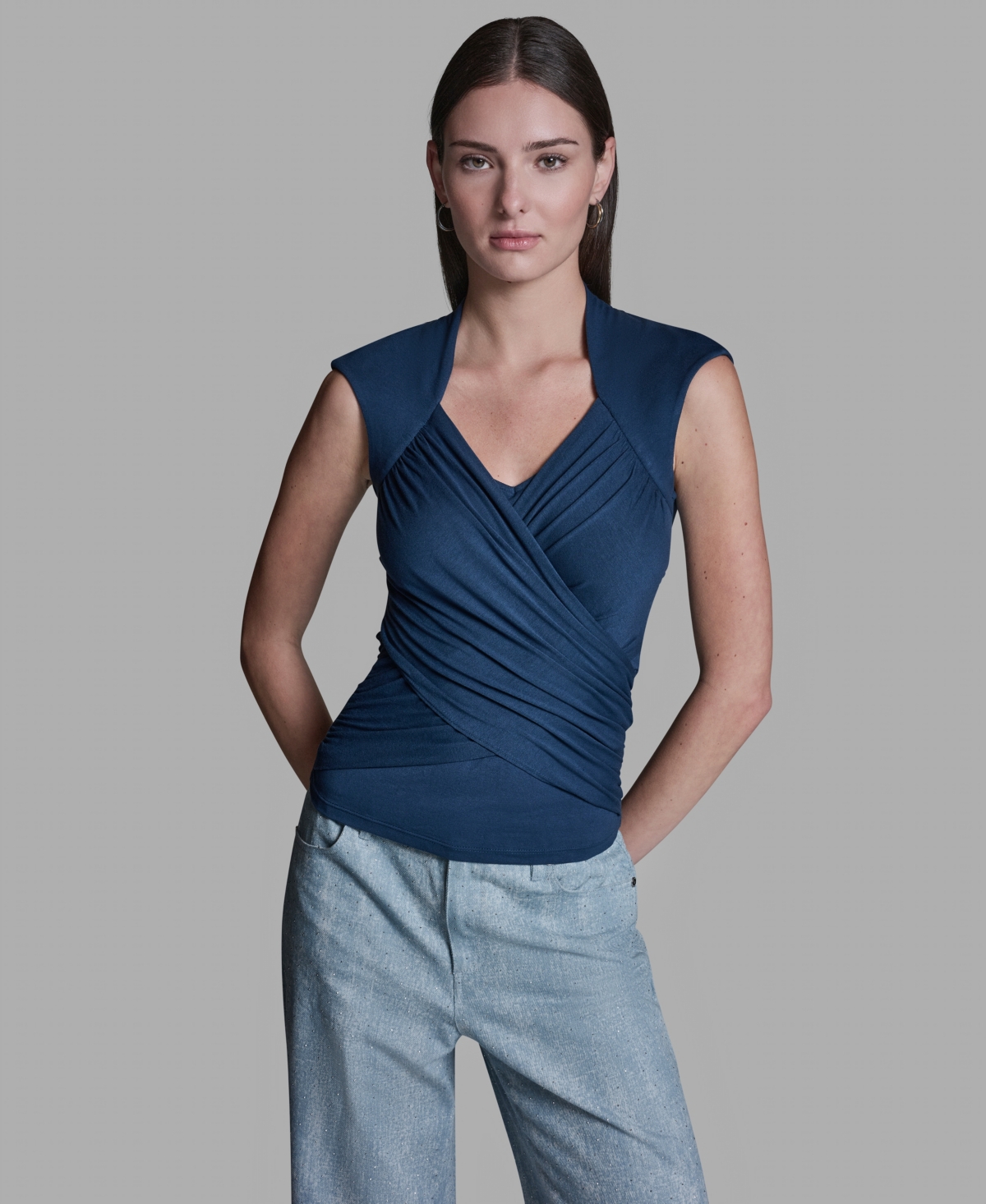 Click here for Bcbg Womens V-Neck Sleeveless Wrap Detail Top - In... prices