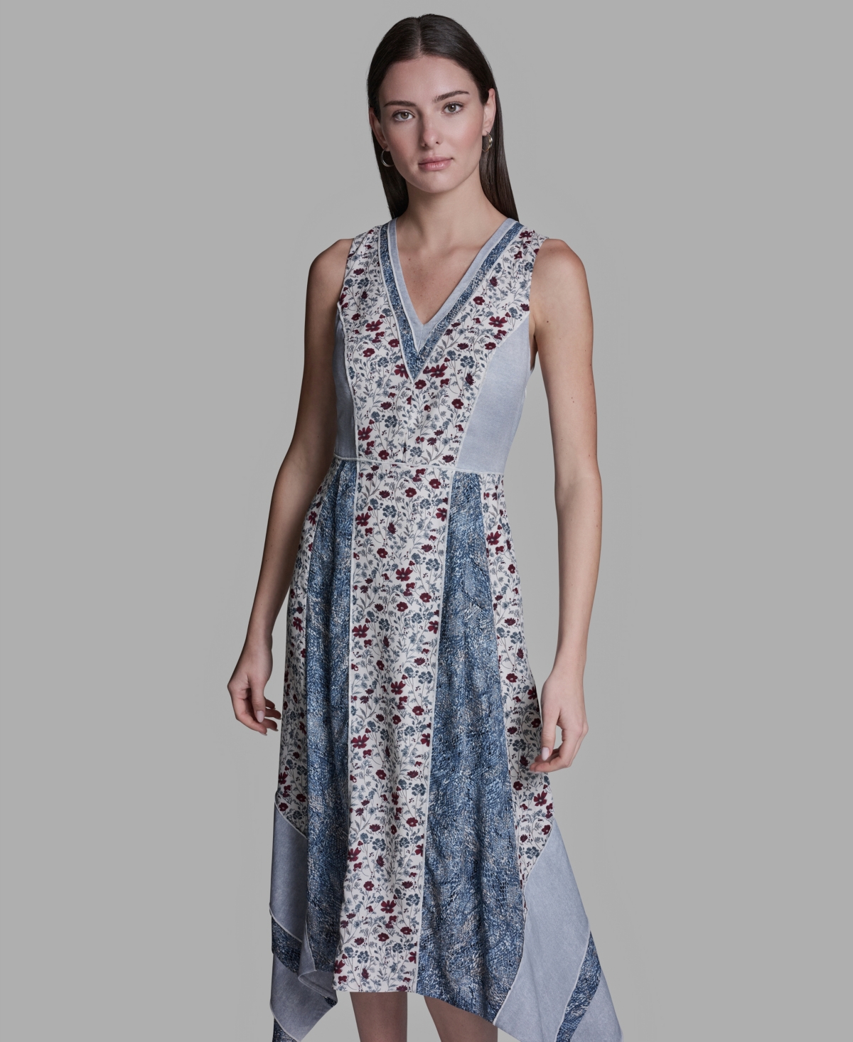 Click here for Bcbg Womens V-Neck Sleeveless Midi Dress - Blue Mu... prices