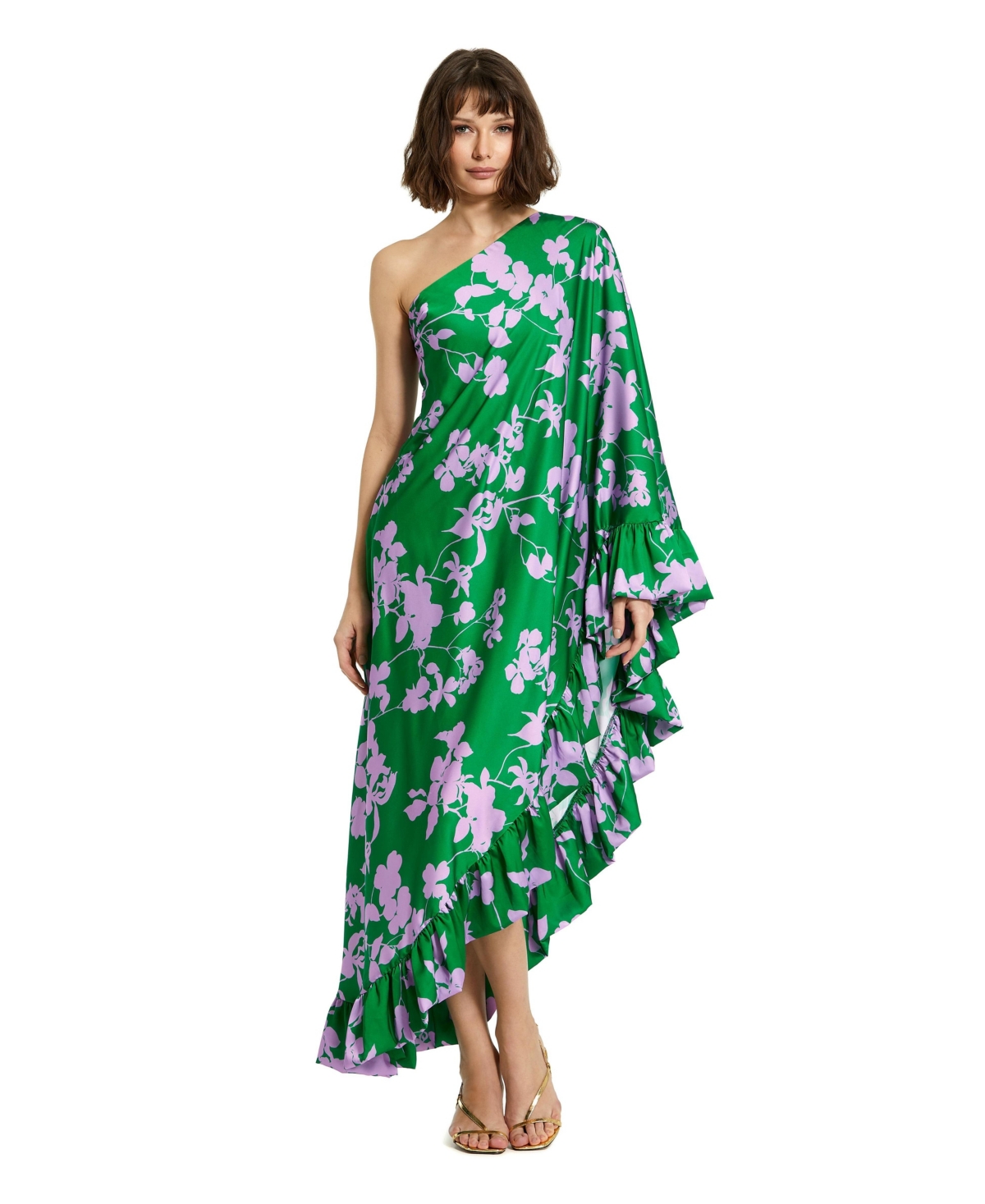 Click here for Mac Duggal Womens Floral Charmeuse One Shoulder Dr... prices