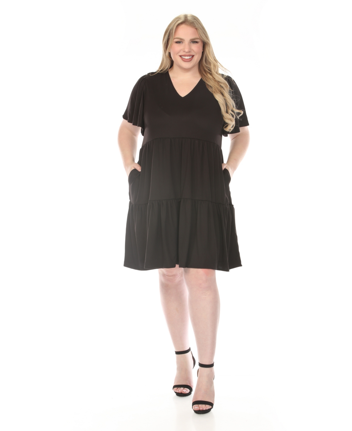 Click here for White Mark Plus Size V-Neck Short Sleeve Dress - B... prices