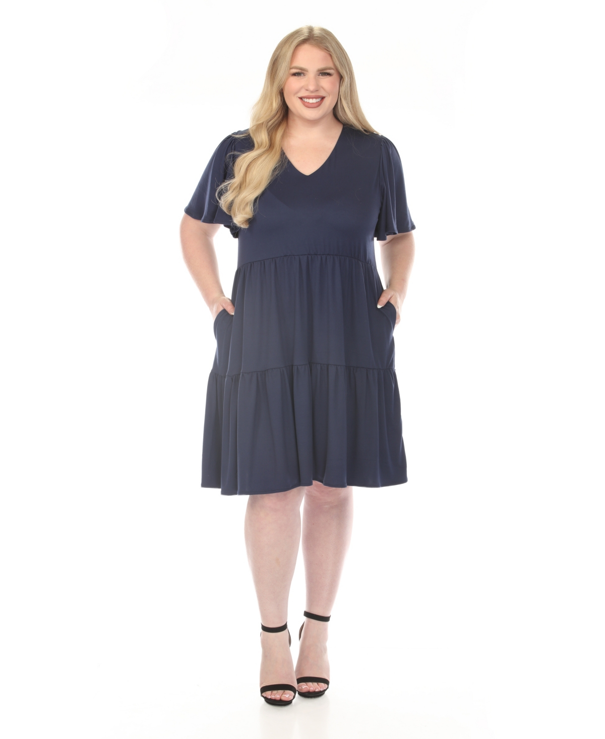 Click here for White Mark Plus Size V-Neck Short Sleeve Dress - N... prices