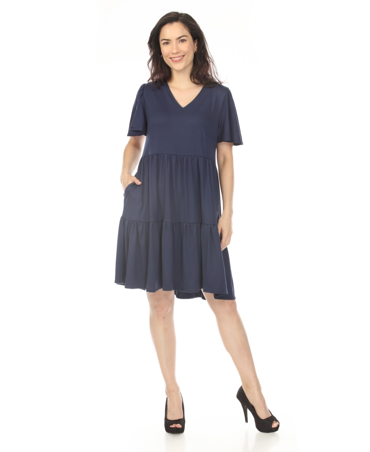 Click here for White Mark Womens V-Neck Short Sleeve Dress - Navy prices