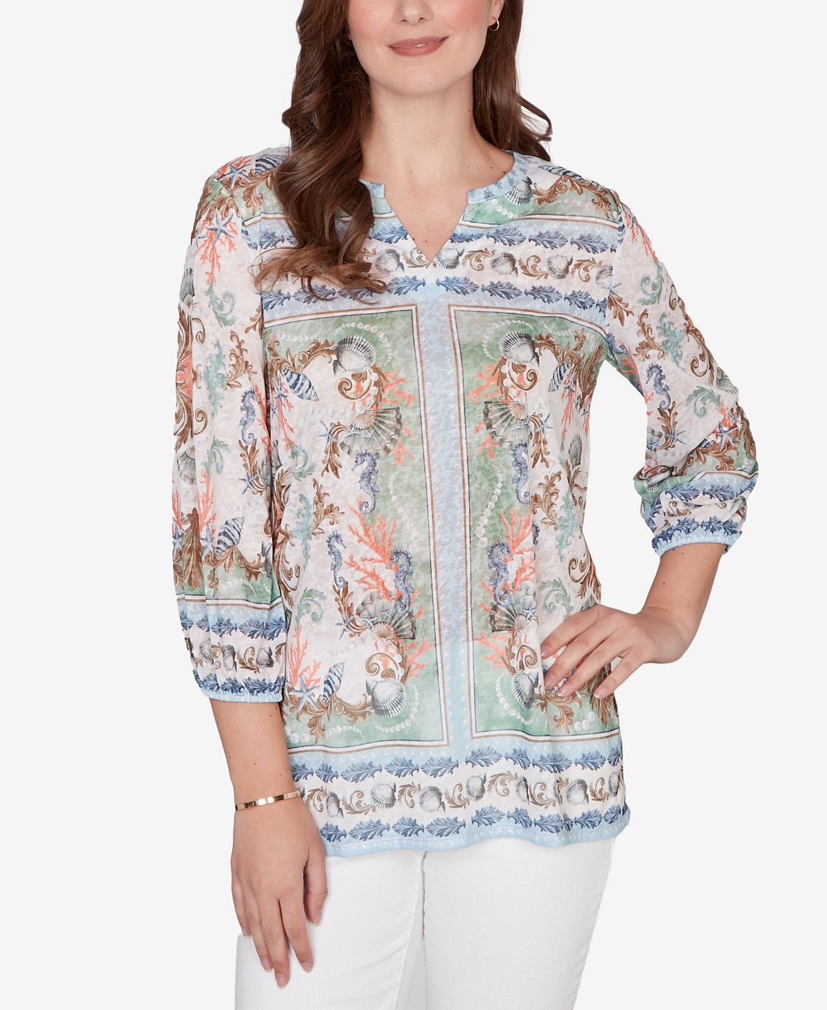 Click here for Ruby Rd. Petite Ocean Motif Burnout Knit Top - Pis... prices