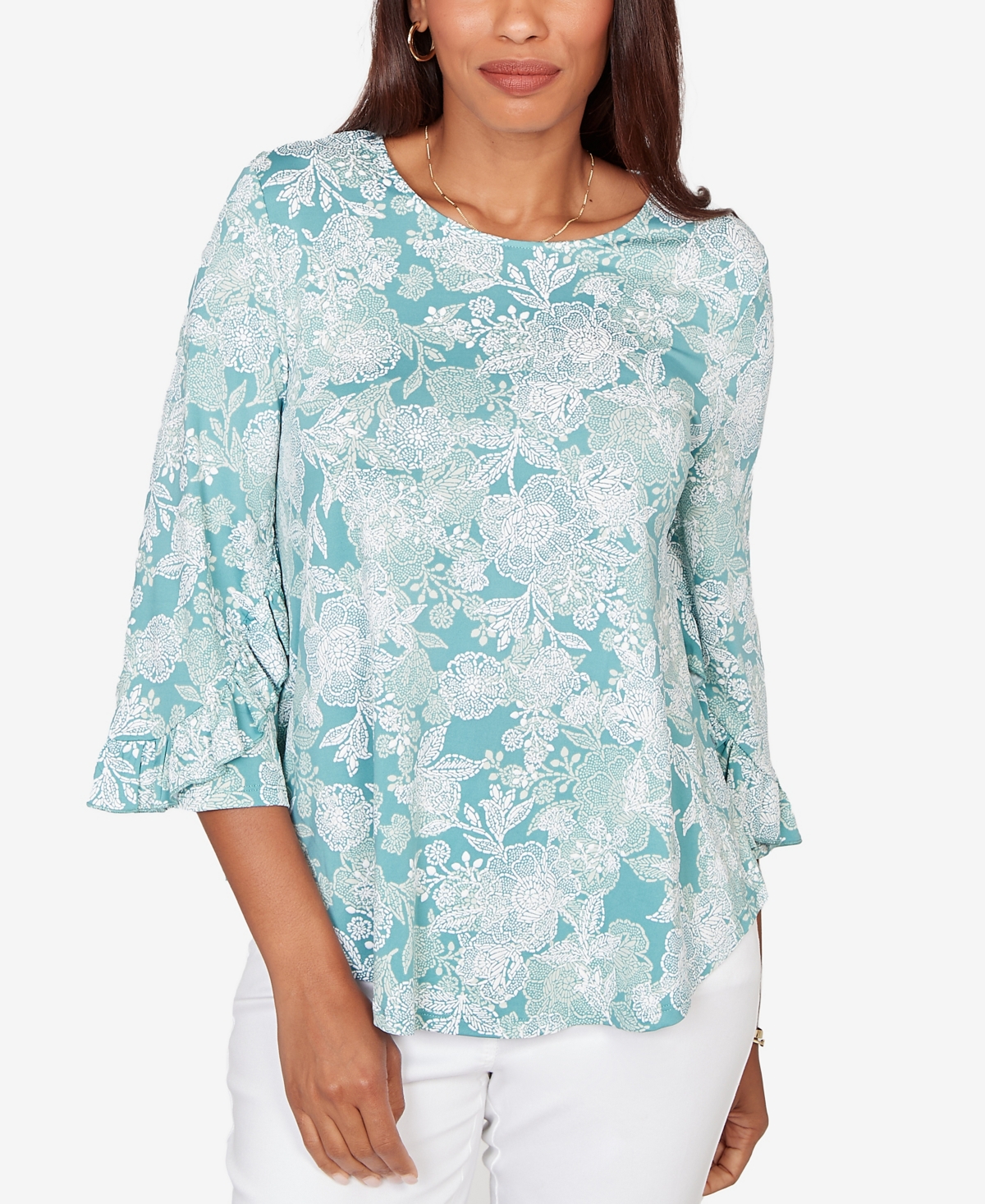 Click here for Ruby Rd. Petite Floral Puff Print Ruffle Knit Top... prices