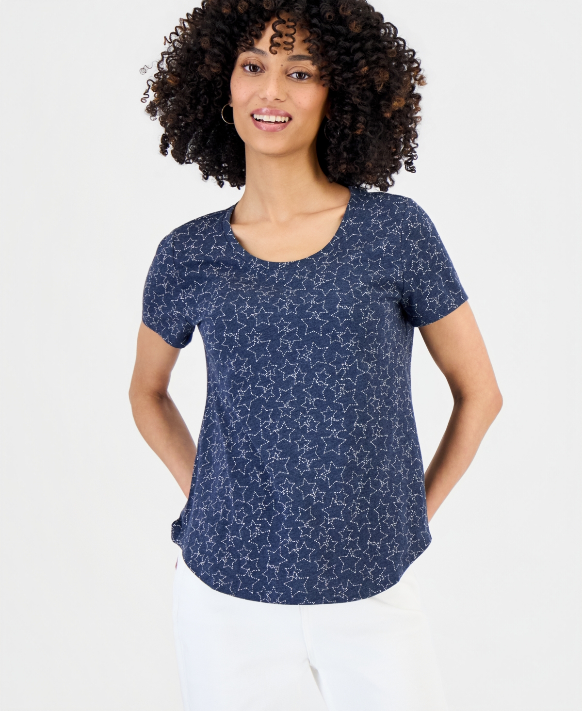 Click here for Style & Co Petite Star-Print Short-Sleeve Perfect... prices