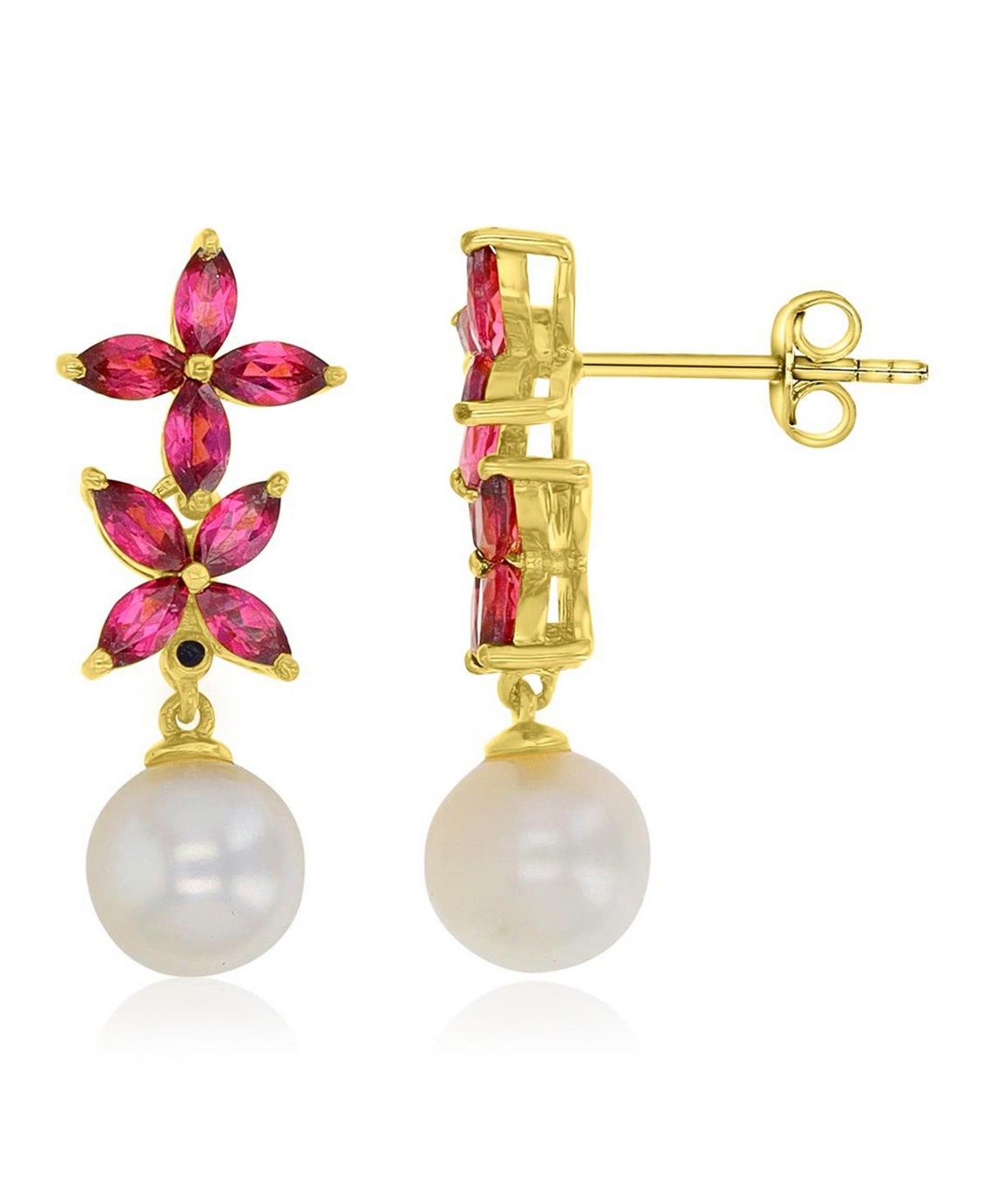 Click here for Macys Garnet & Imitation Pearl Flower Earrings in... prices