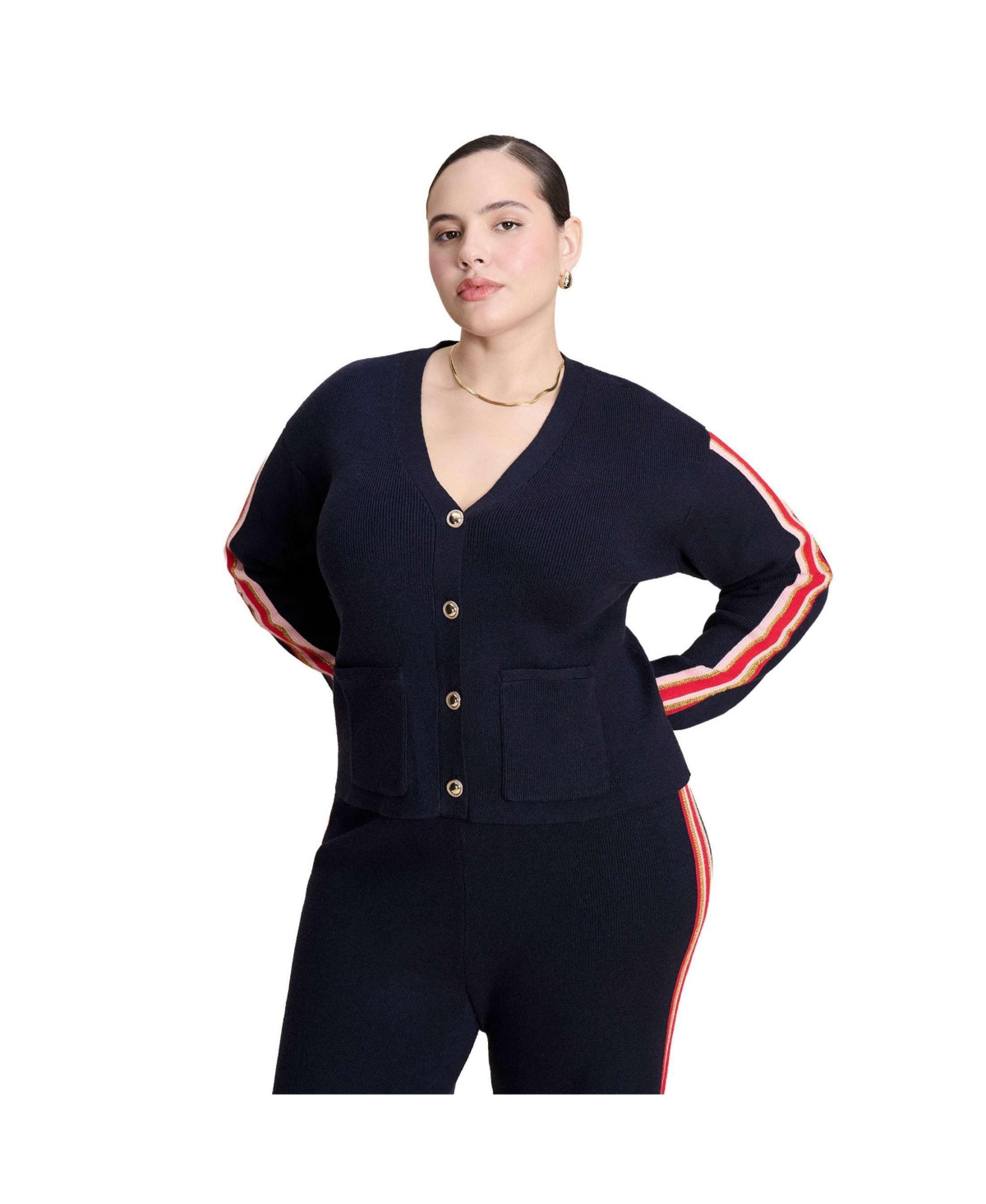 Click here for Eloquii Womens Lurex Stripe Cardigan - Navy multi prices