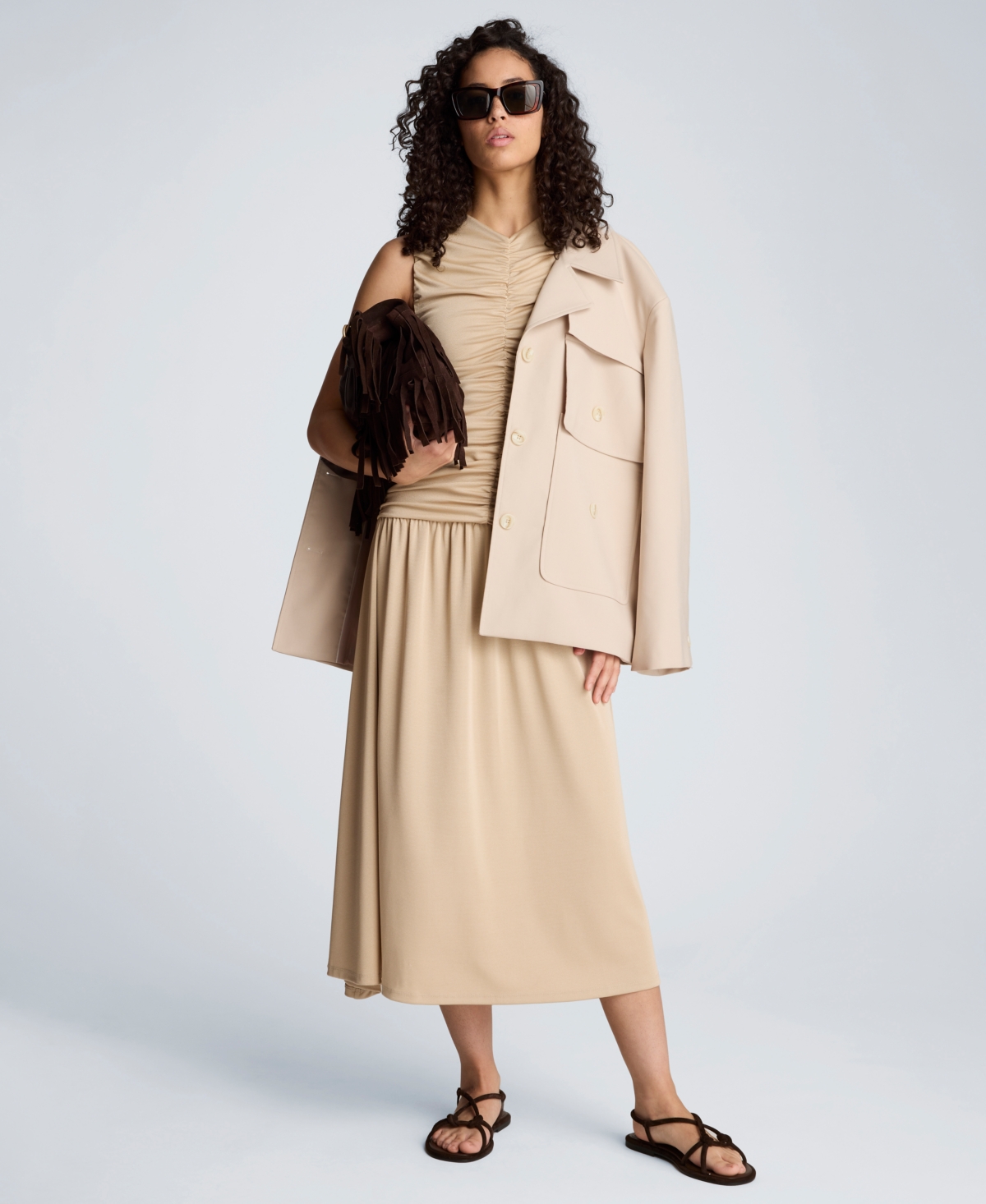 Click here for Kenneth Cole Womens Ruched A-Line Midi Dress - Bur... prices