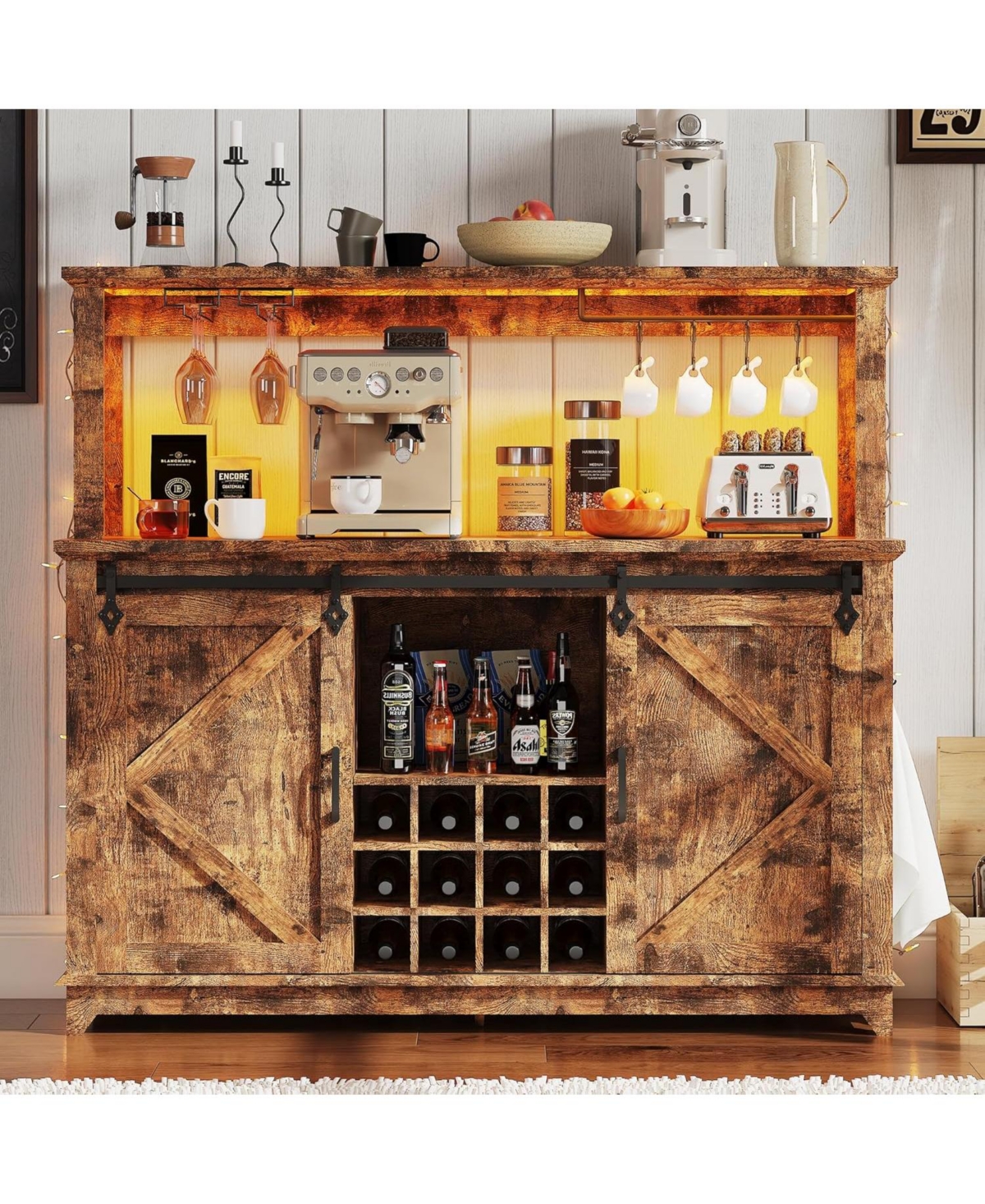 Click here for gaomon Coffee Bar Cabinet Power Outlet and Led Lig... prices