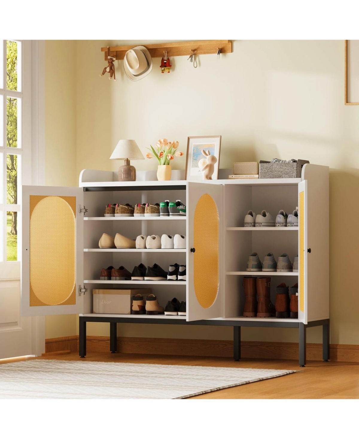 Click here for gaomon Rattan 3-Door Shoe Cabinet - 8-Tier Adjusta... prices