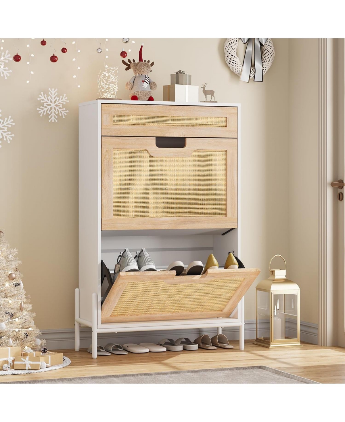 Click here for gaomon Oak Farmhouse Freestanding Rattan Shoe Cabi... prices